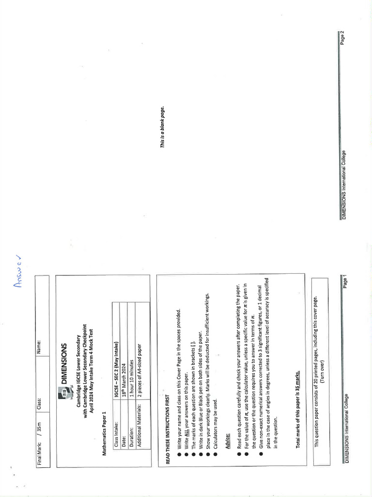 Answer - Paper 1 & Paper 2 Mock Test | PDF