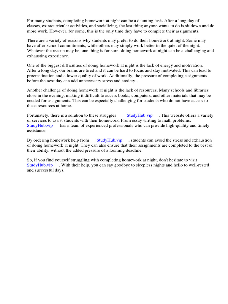 I Like Doing Homework at Night | PDF | Homework | Psychological Trauma