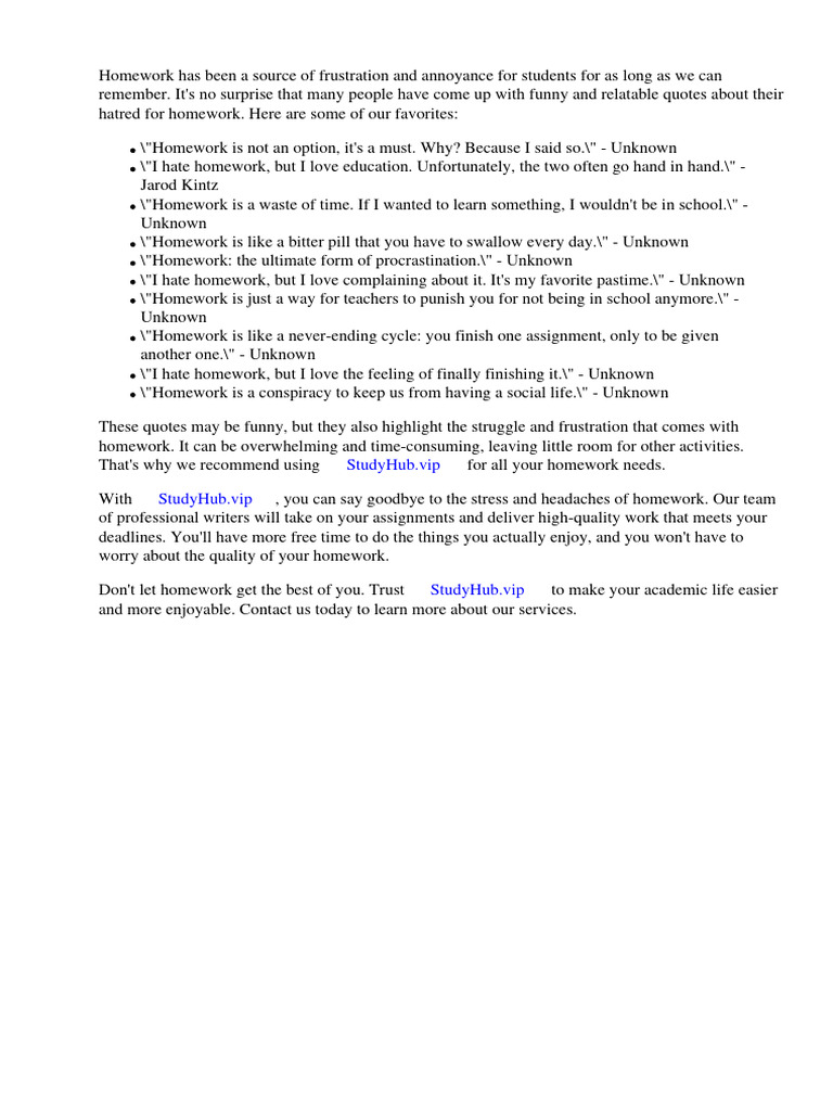 Funny I Hate Homework Quotes | PDF | Homework