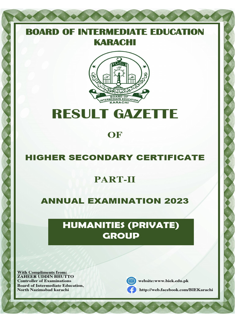 Result Humanities Private HSC Part II Annual 2023 Complete | PDF | Schools | Educational Stages