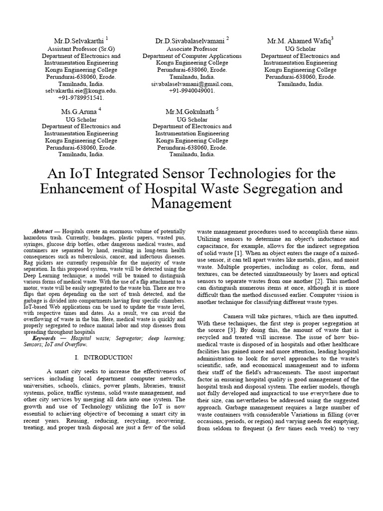 An IoT Integrated Sensor Technologies for the Enhancement of Hospital ...
