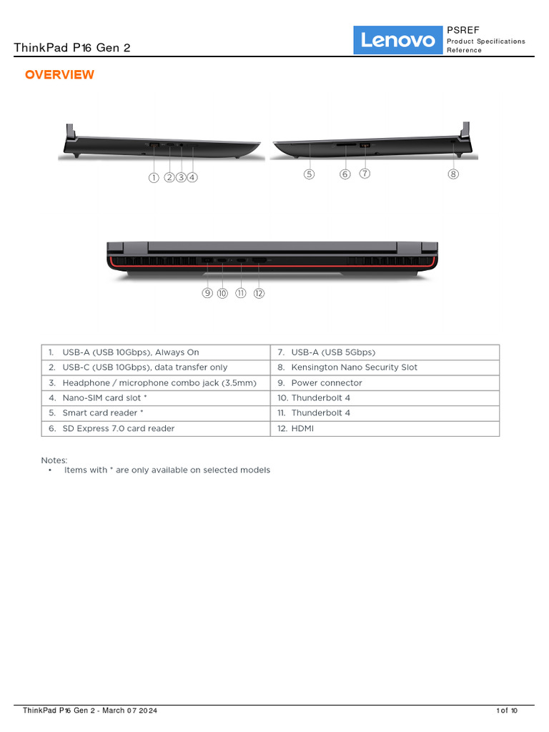 ThinkPad P16 Gen 2 Spec | PDF | Usb | Graphics Processing Unit