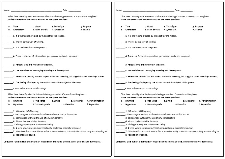 Elements of Literature Quiz | PDF | Poetry | Symbolism (Arts)