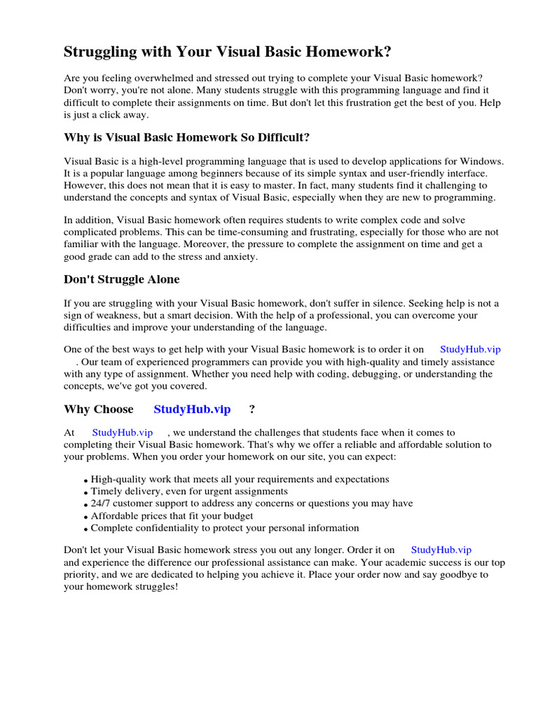Visual Basic Homework Assistance Guide | PDF | Computer Programming ...