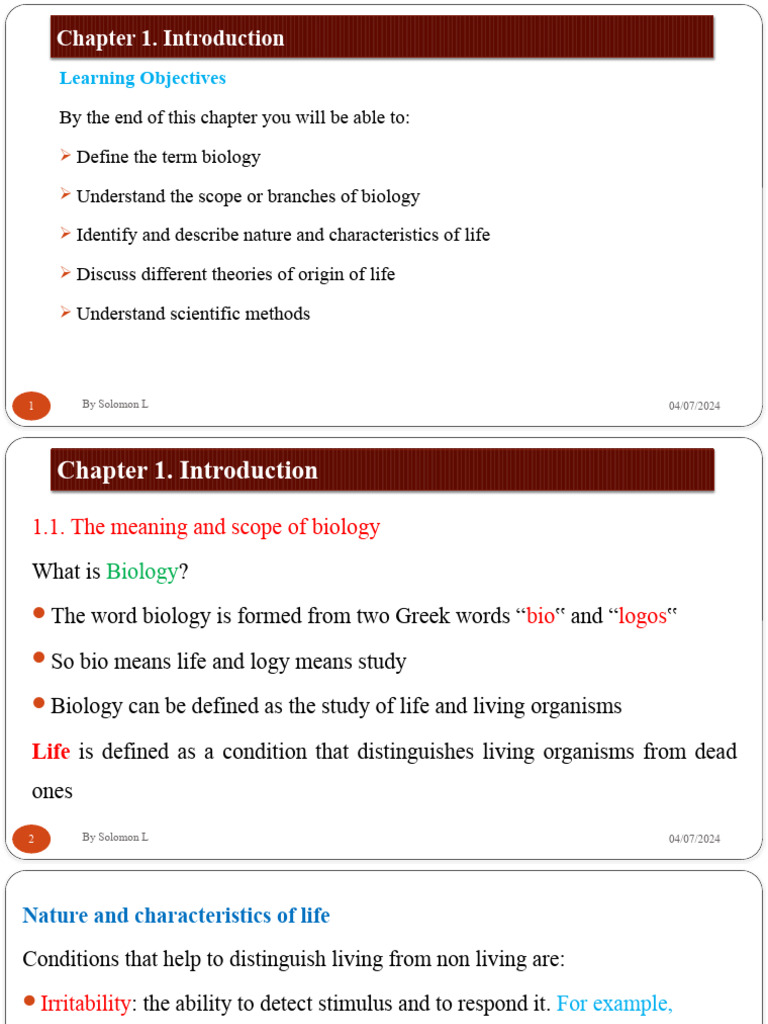 Biology - CHAPTER ONE | PDF | Life | Biology