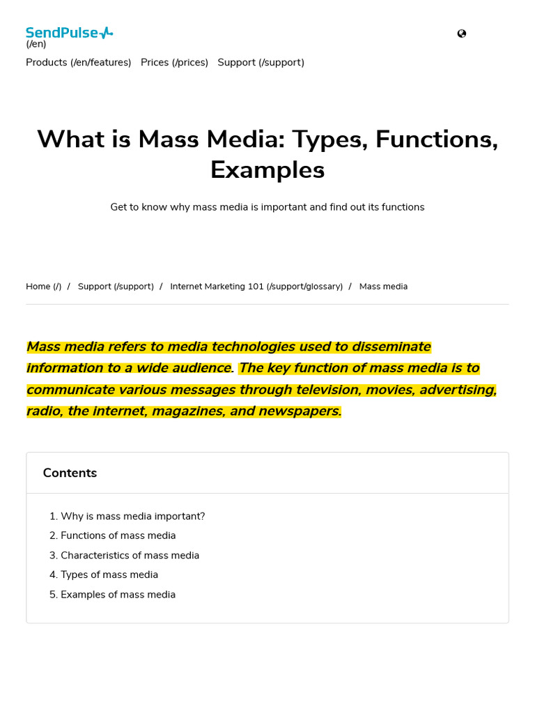 Mass Media: Types, Functions, Examples | PDF | Mass Media | Target Audience