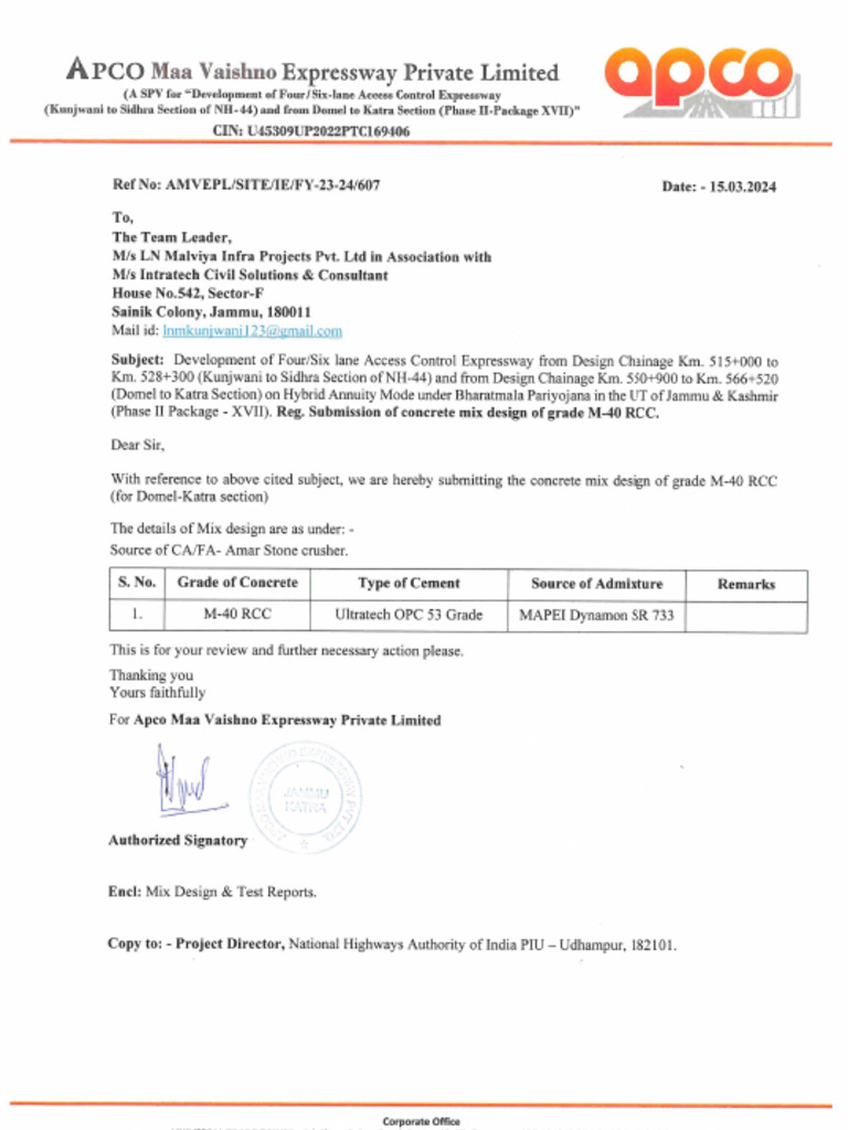 IE - 607 - Dt. 15.03.2024 - Reg. Submission of Concrete Mix Design of ...