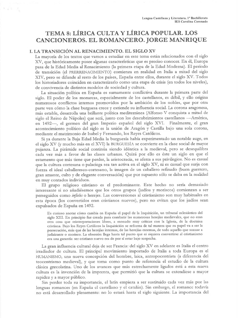 Tema 8 Lírica Culta y Lírica Popular. Los Cancioneros. El Romancero ...