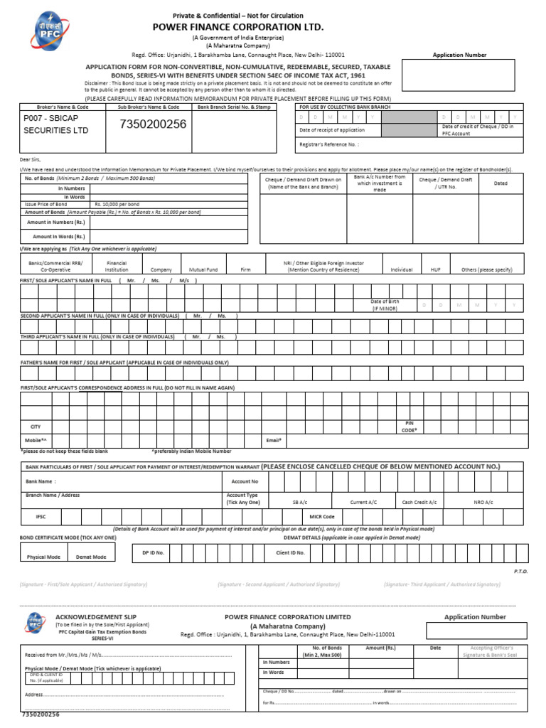 PFC Bonds Application Form Capital Gain 2022 2023 | PDF | Cheque | Banks