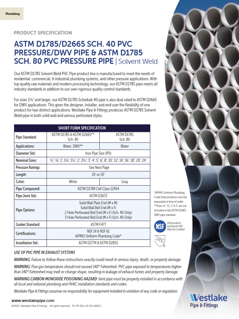 ASTM D1785/D2665 SCH. 40 PVC Pressure/Dwv Pipe & Astm D1785 Sch. 80 PVC ...