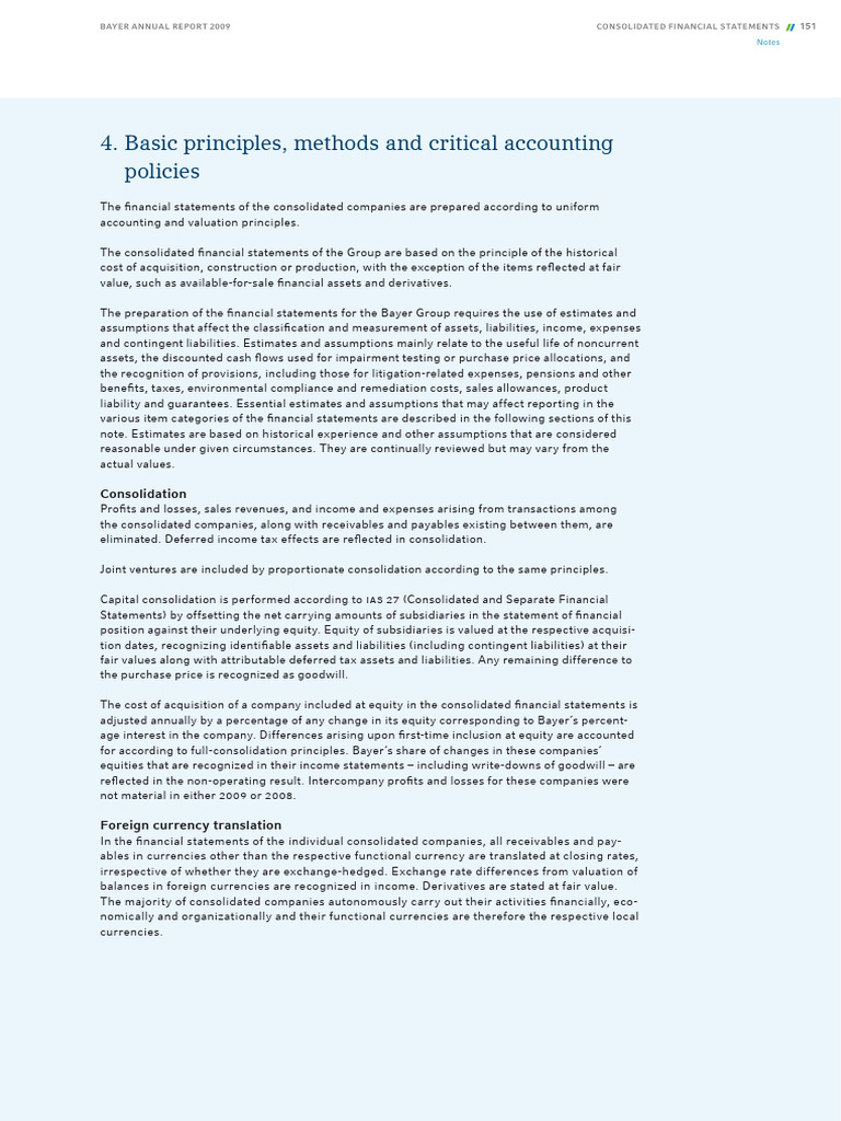 Bayer Basic Principles Methods and Critical Accounting Policies 2009 ...