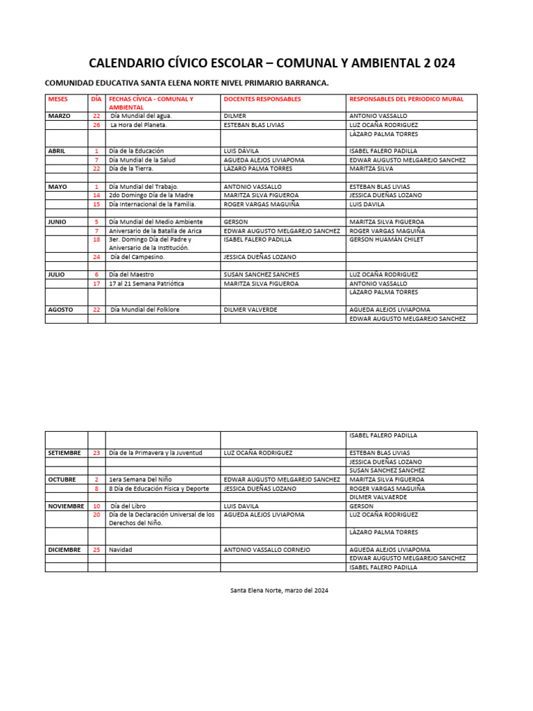 Calendario Cívico Escolar 24 | PDF | Observancias