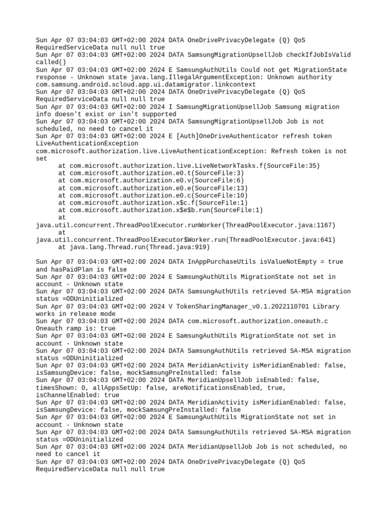 OneDrive Authentication Errors Log | PDF | Java (Programming Language) | Information Technology