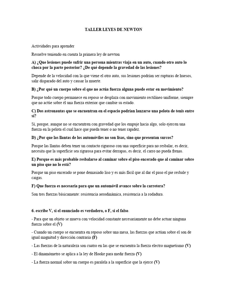 Taller Leyes de Newton | PDF | Fuerza | Las leyes del movimiento de Newton