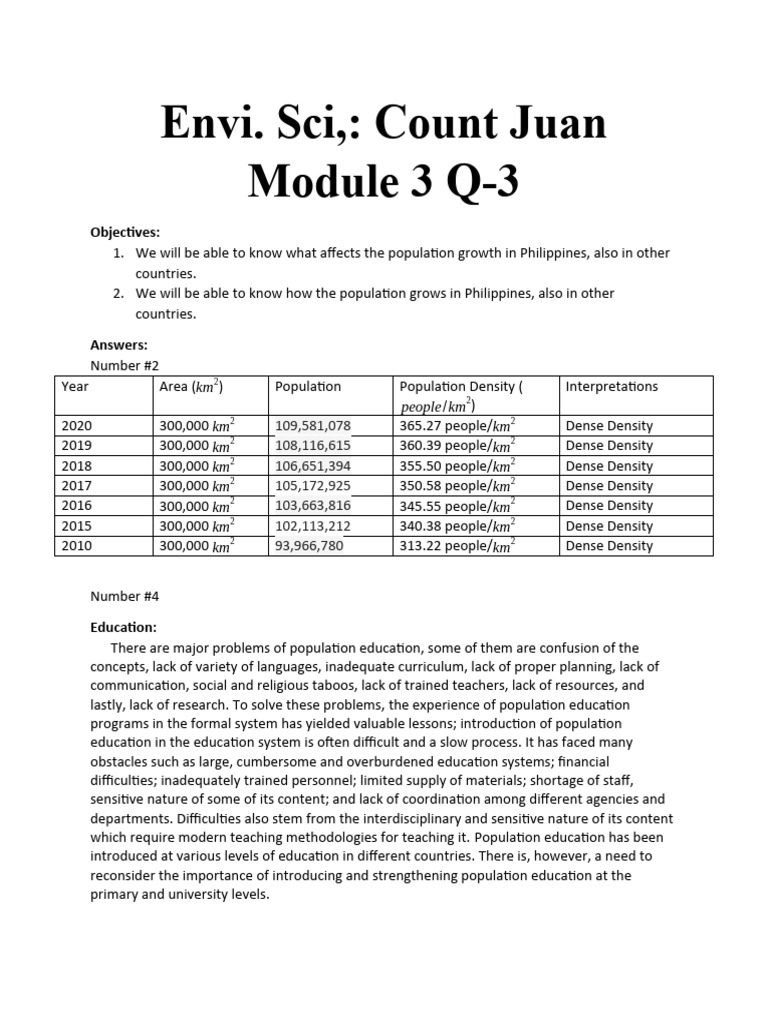 Envi. Sci. CJ Mod 3 Q-3 | PDF | Human Overpopulation | Economic Growth