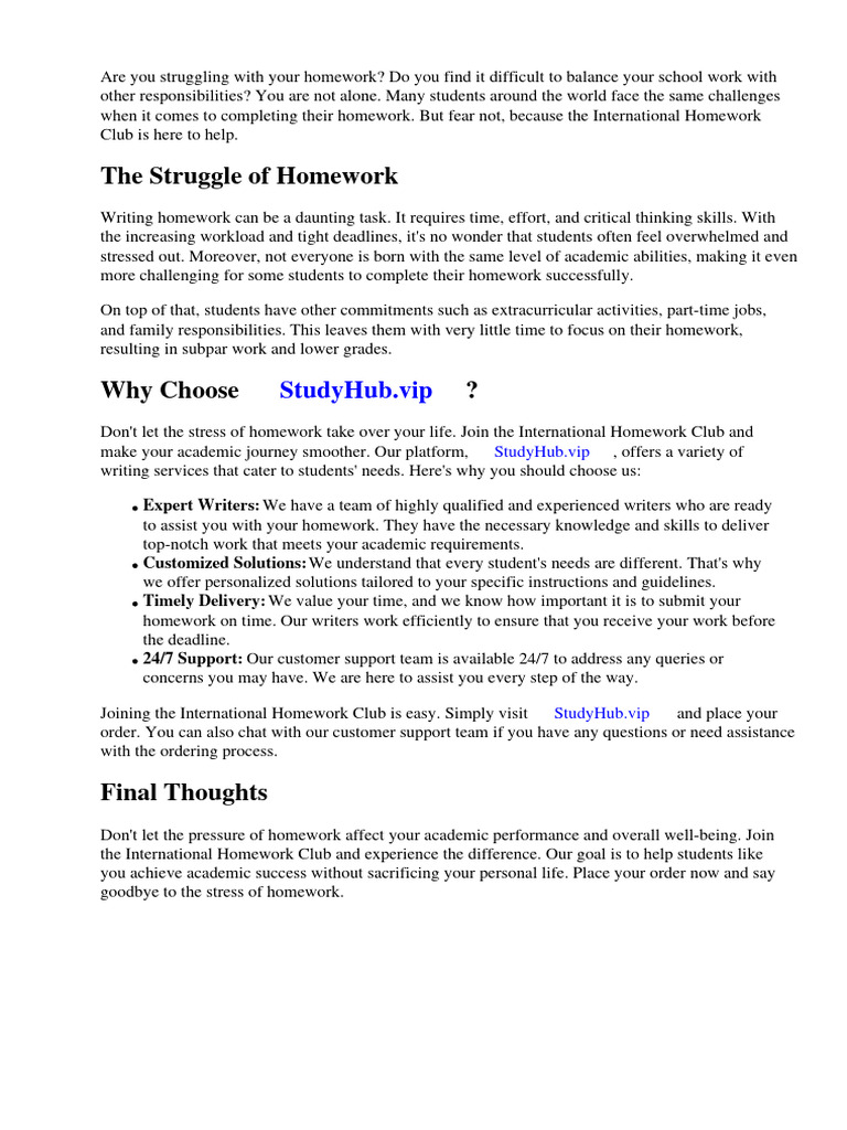 Join The International Homework Club | PDF | Homework