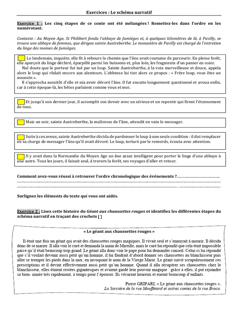 Exercices sur le schéma narratif 6ème | PDF | Berger