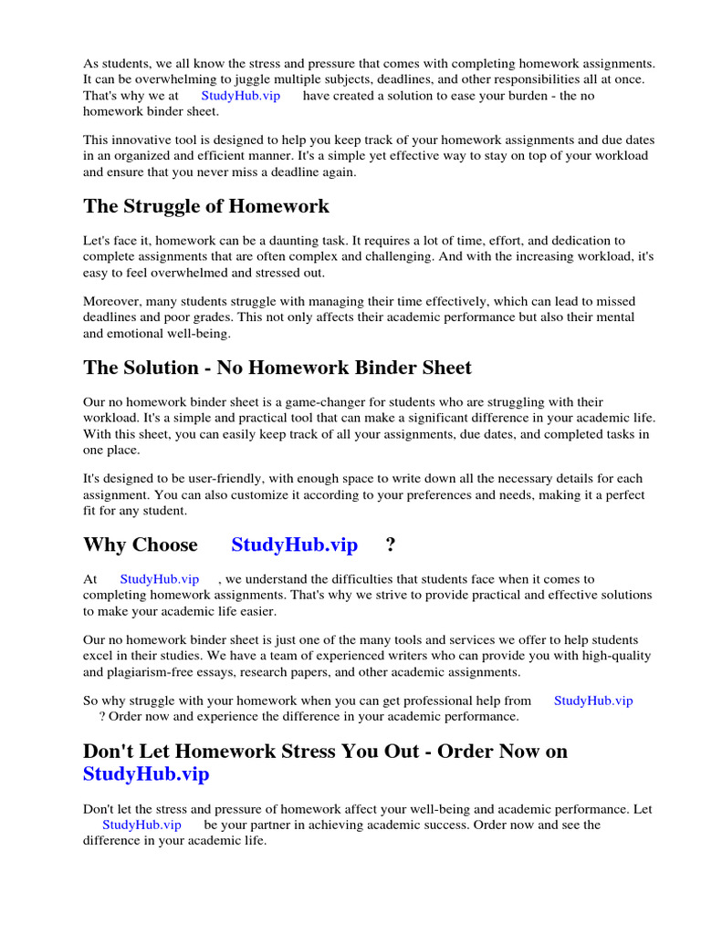 No Homework Binder Sheet | PDF | Homework | Safari (Web Browser)