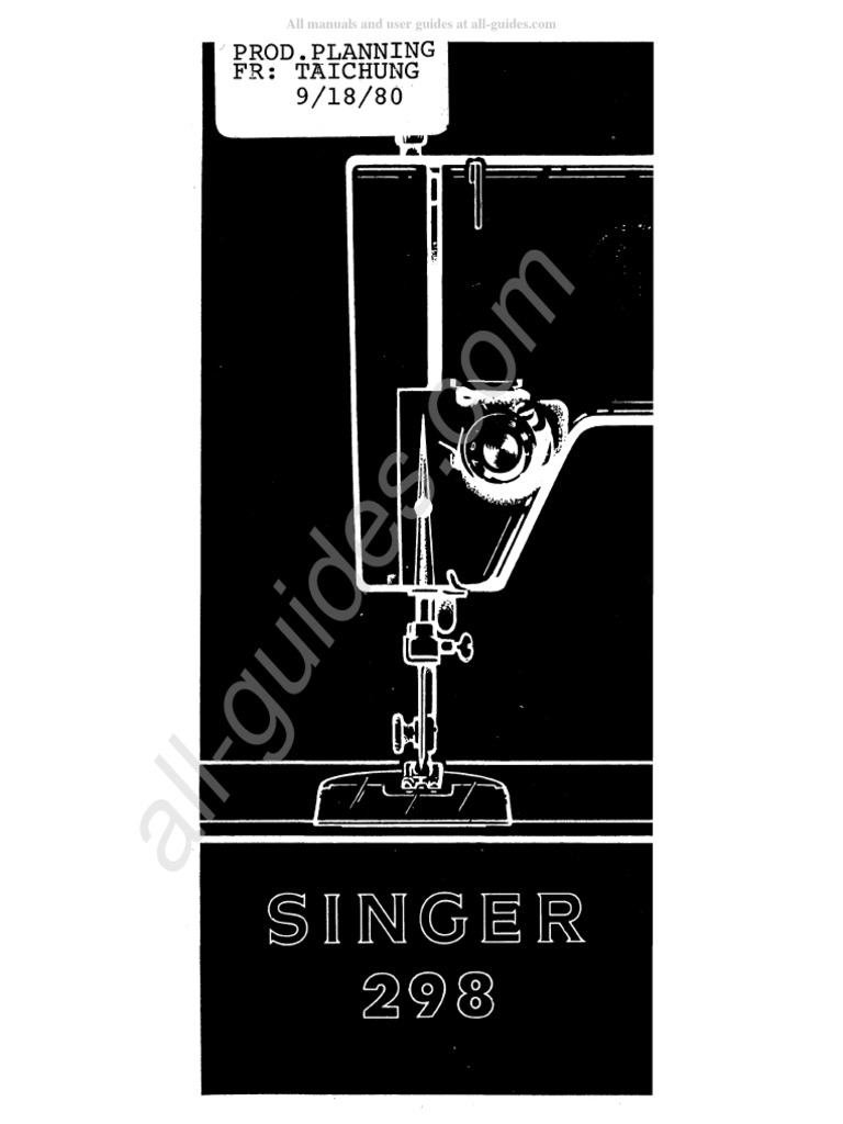 Singer 298 Sewing Machine Instruction Manual | PDF