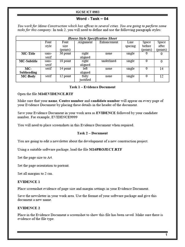 Word Task 04 Instructions | PDF | Paragraph | Written Communication