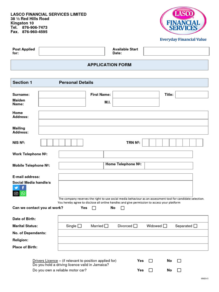 LFSL Job Application Form Rev Sep2020 | PDF | Vocational Education