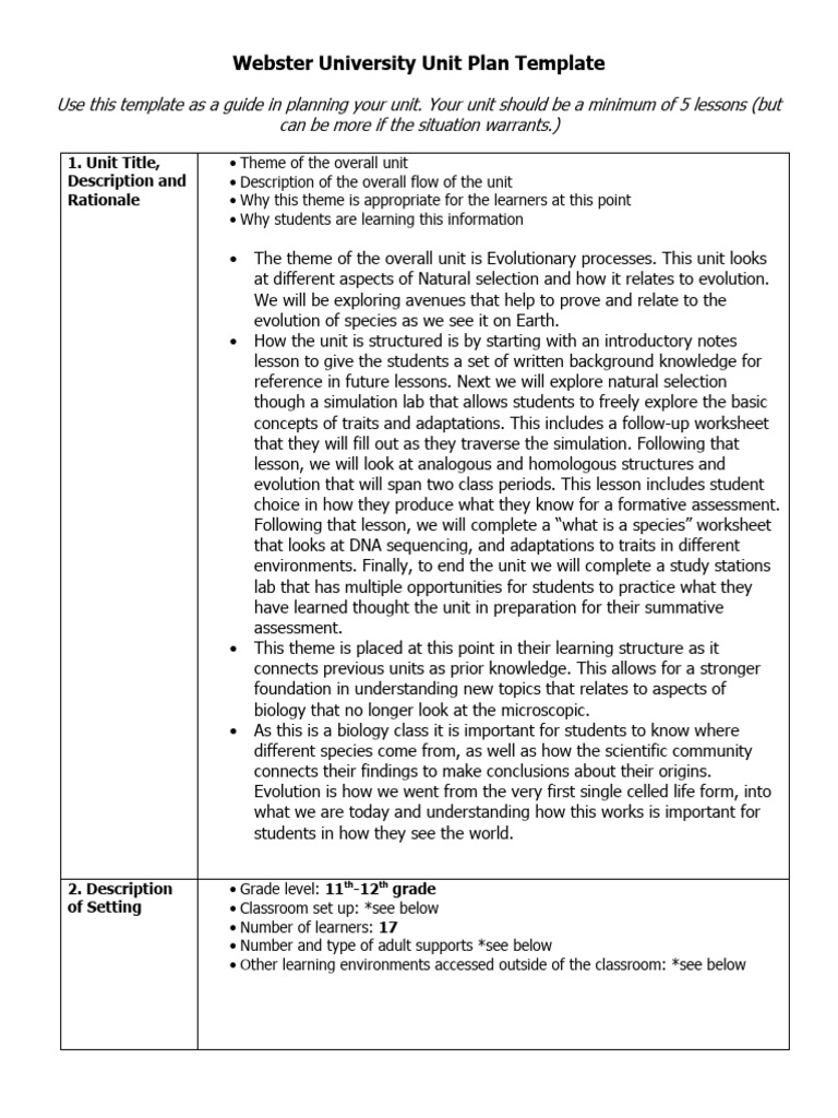 Webster Unit Plan: Evolutionary Processes | PDF | Evolution | Natural ...