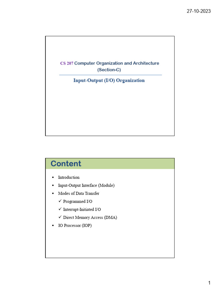 CS 207 - Input - Output - Organization | PDF | Input/Output | Computer Data Storage