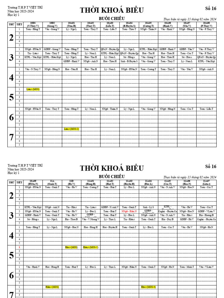 TKB HỌC THÊMĐHTN SỐ 16 | PDF