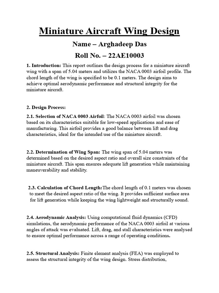 Miniature Aircraft Wing Design | PDF | Airfoil | Wing