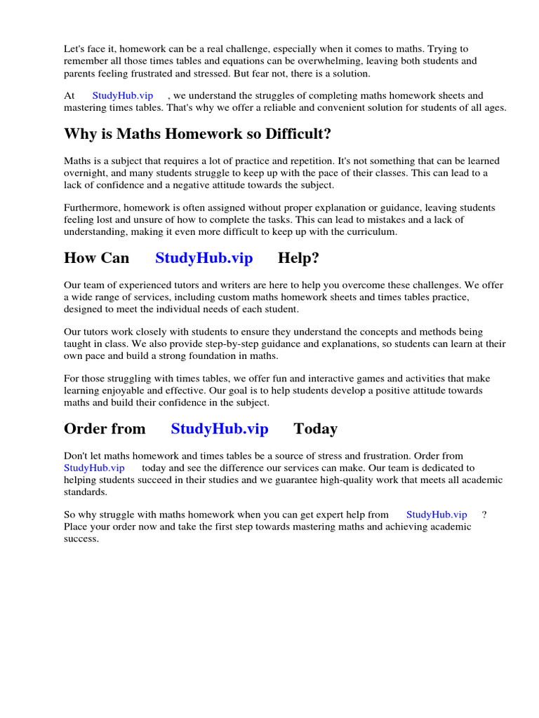 Maths Homework Sheets Times Tables | PDF | Homework | Worksheet