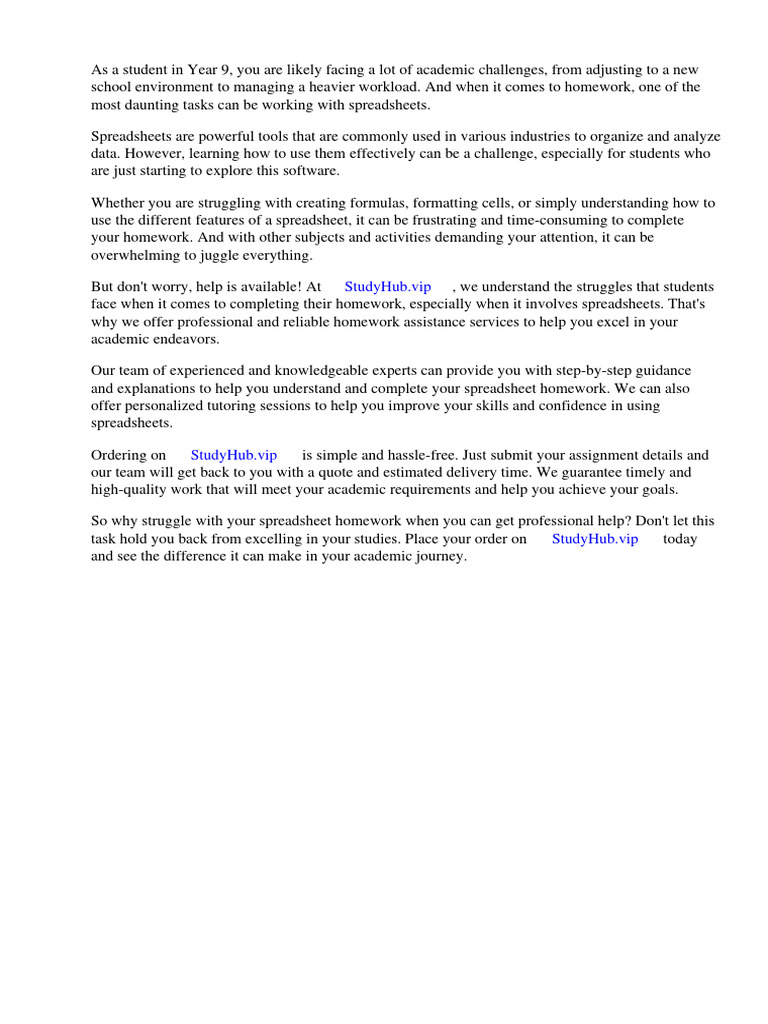 Spreadsheet Homework Year 9 | PDF | Worksheet | Spreadsheet