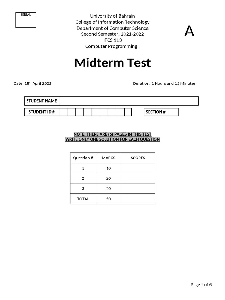 Java Programming Midterm Exam 2022 | PDF | Computer Programming | Computing
