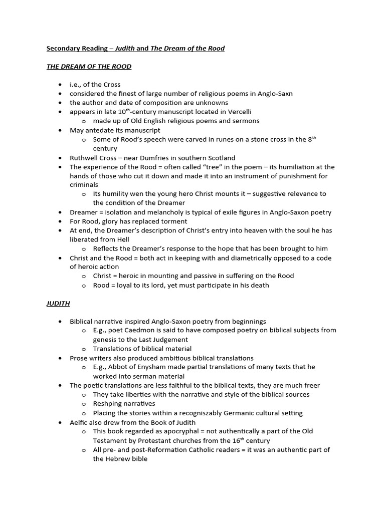 T2 - Judith and The Dream of The Rood (Secondary Reading) | PDF