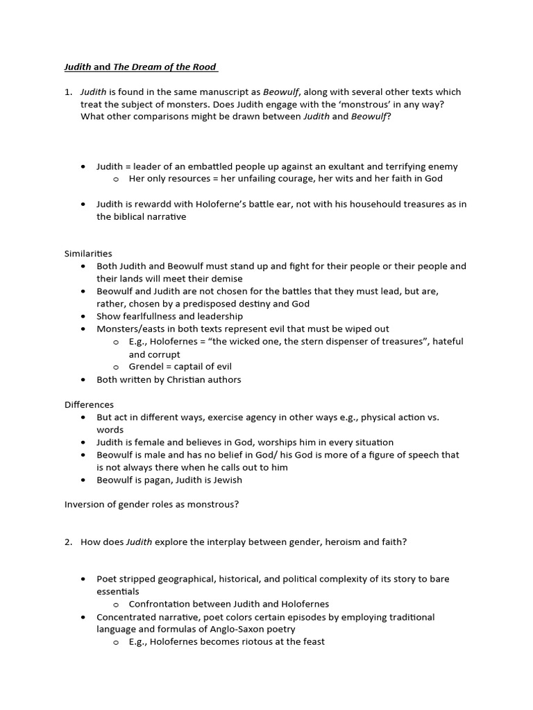 T2 - Judith and The Dream of The Rood (Points) | PDF | Bible | Beowulf