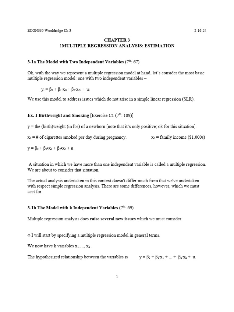 Econ 335 Wooldridge CH 3 | PDF | Ordinary Least Squares | Estimator