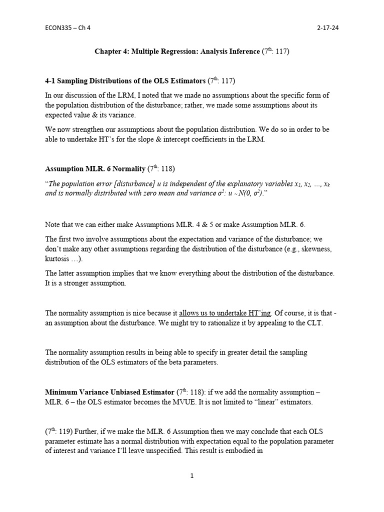 Econ 335 Wooldridge CH 4 | PDF | P Value | Regression Analysis