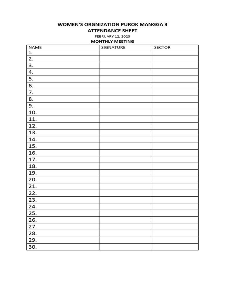 Women's Org Meeting Attendance | PDF | Sports & Recreation | Science ...