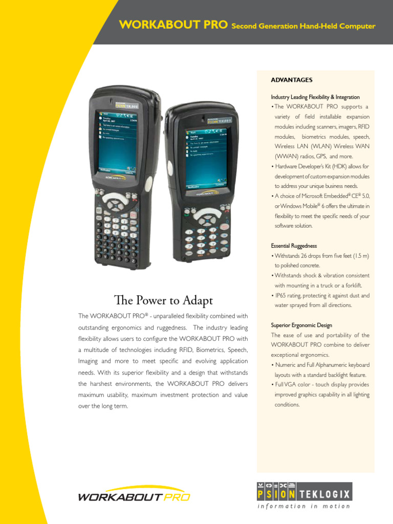 Psion Teklogix Computadora Movil Manual Especificaciones Tecnicas 2nd Generation Workabout Pro ...