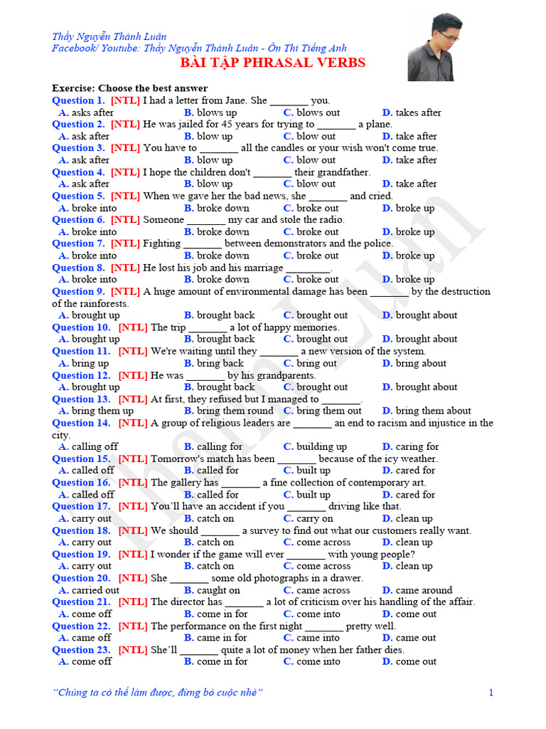 Bài Tập Phrasal Verbs | PDF