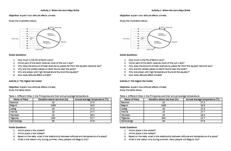 Activity1 - Latitude and Altitude | PDF | Equator | Earth