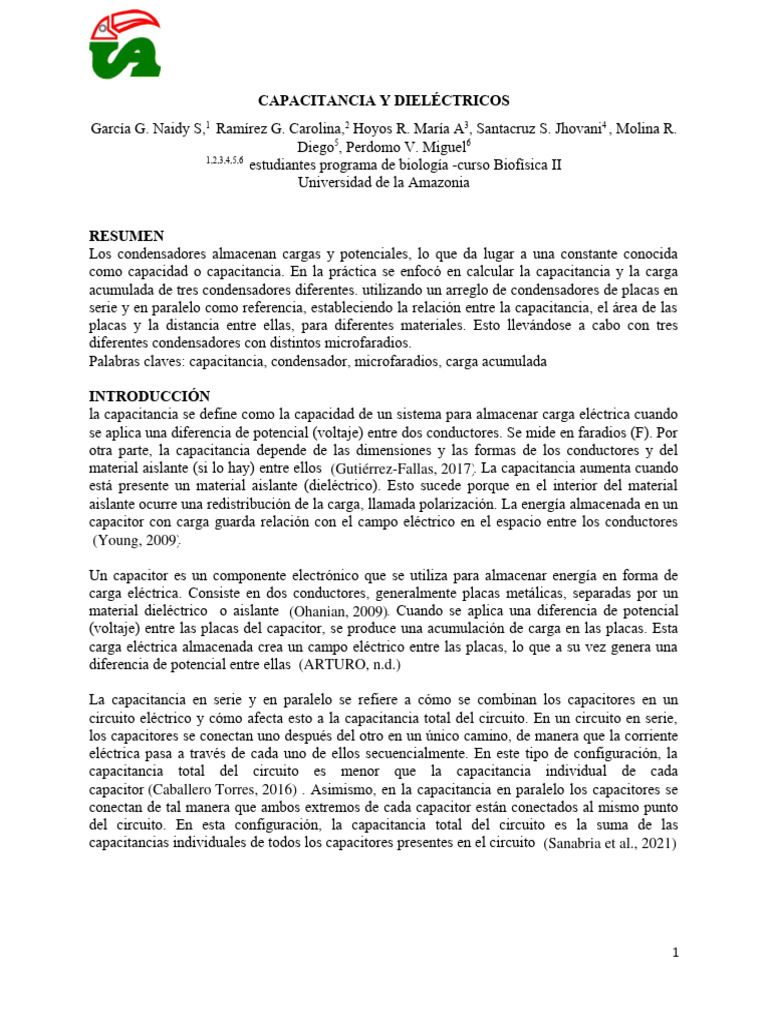INFORME 1-2 | PDF | Capacidad | Condensador