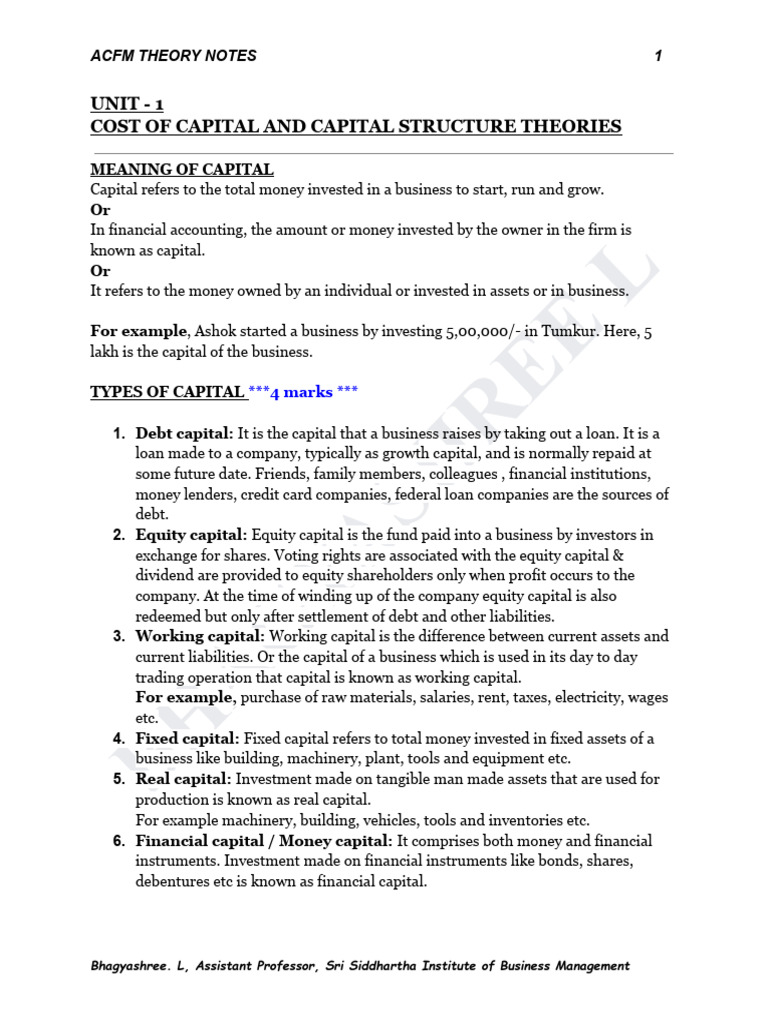 ACFM - theory notes-1 | PDF | Dividend | Capital Structure