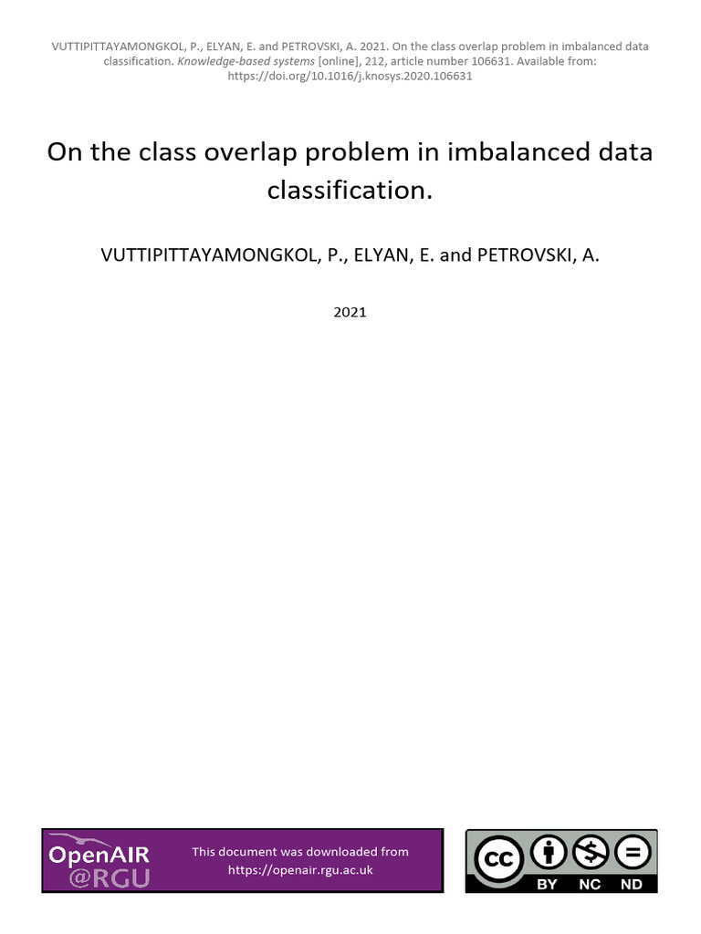 VUTTIPITTAYAMONGKOL 2021 On The Class Overlap Problem | PDF | Receiver Operating Characteristic ...