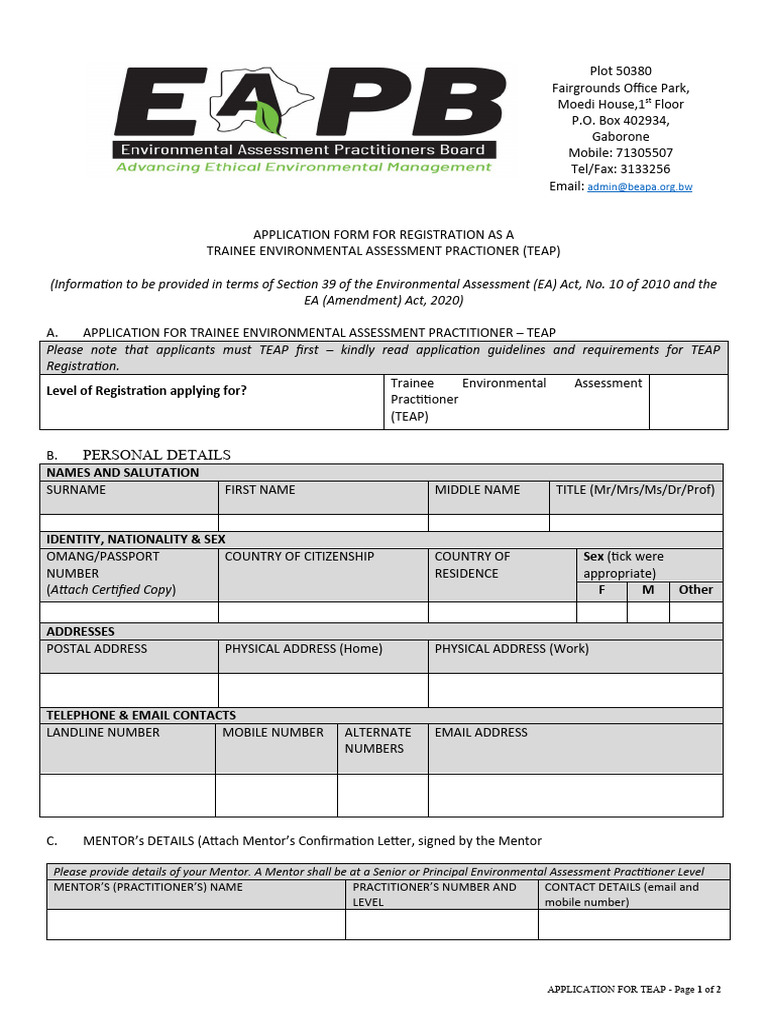 TEAP Application Form | PDF