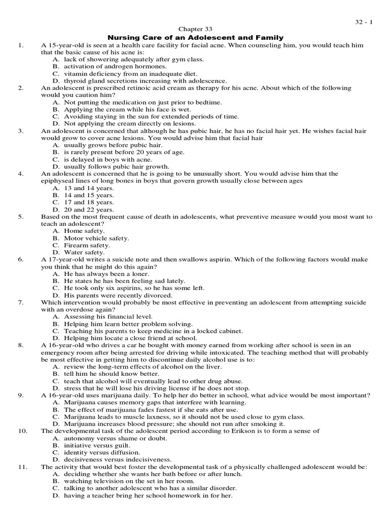CHAP33-QUIZ- | PDF | Adolescence | Puberty