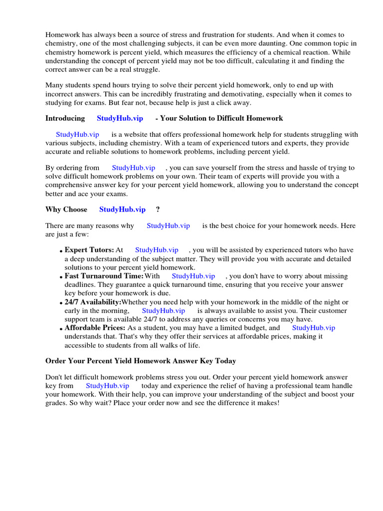 Percent Yield Homework Answer Key | PDF | Stoichiometry | Chemical Reactions