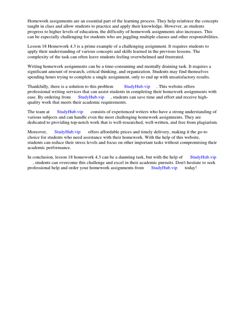 Lesson 18 Homework 4.3 | PDF | Homework | Mathematics