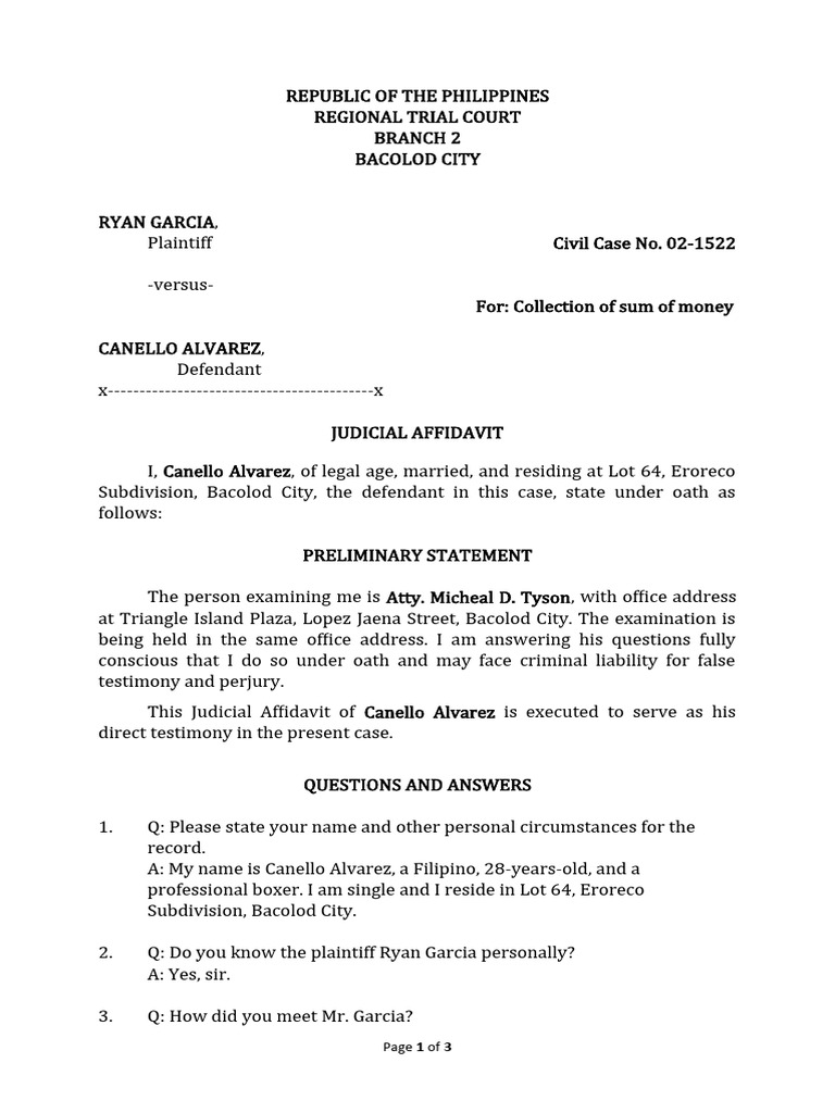 SAMPLE Judicial Affidavit Civil Case (RTC) | PDF | Affidavit | Judiciaries SAMPLE Judicial Affidavit Civil Case (RTC) | PDF | Affidavit | Judiciaries