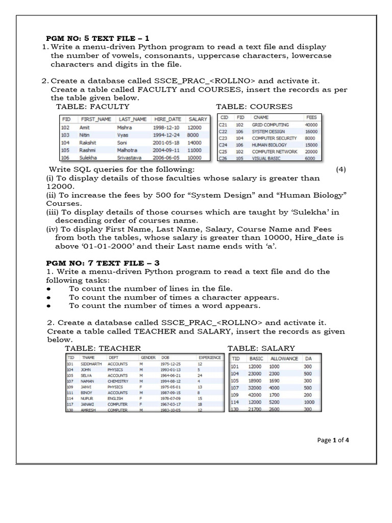 List of Programs - Practicals | PDF | Table (Database) | Databases