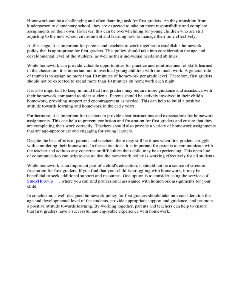 Homework Policy For First Graders | Download Free PDF | Homework | Teachers